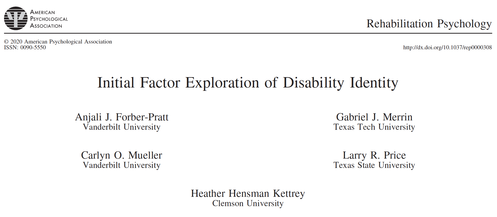 Initial Factor Exploration of Disability Identity | Gabriel J. Merrin