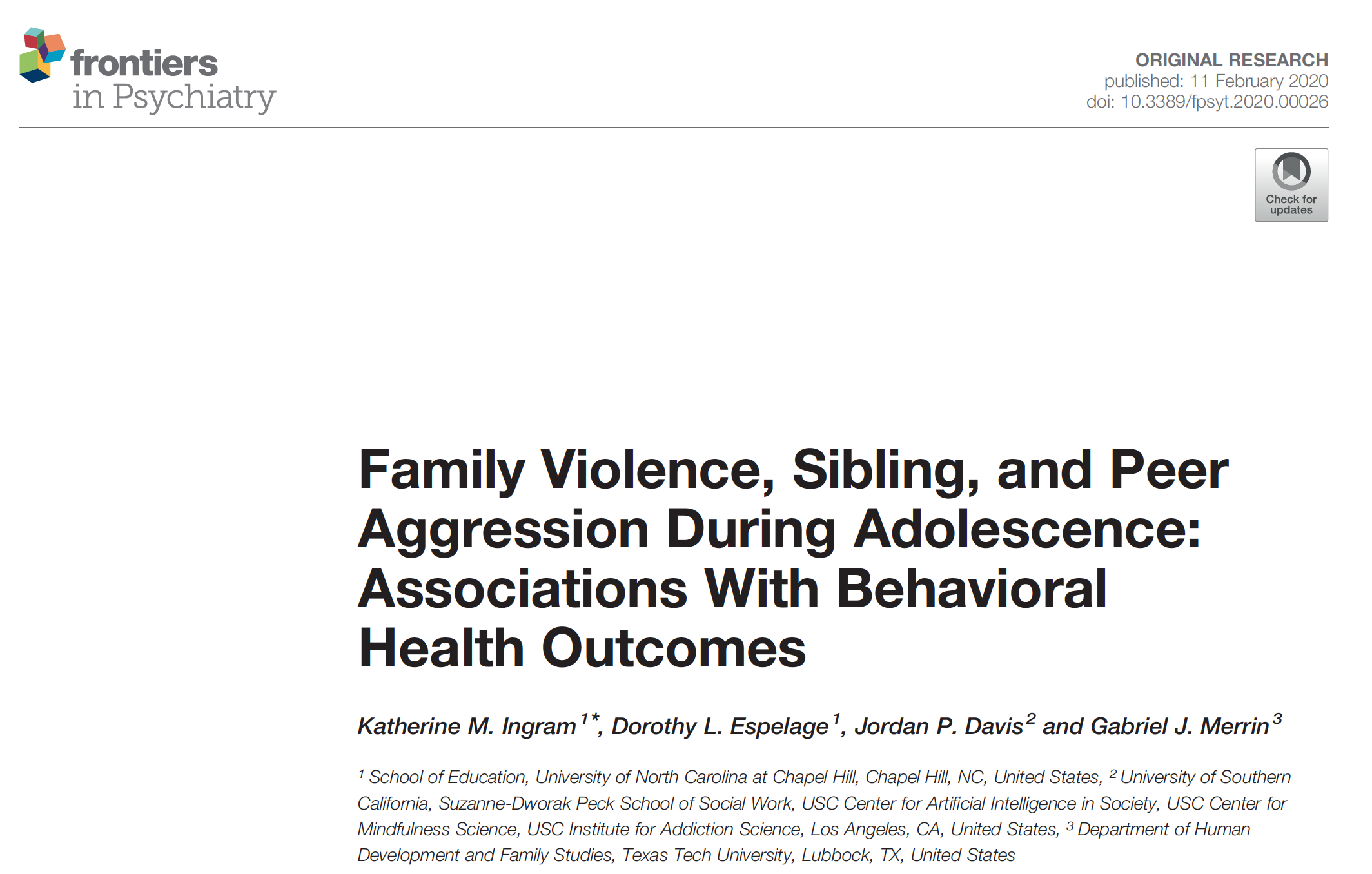 Family Violence, Sibling, and Peer Aggression During Adolescence ...